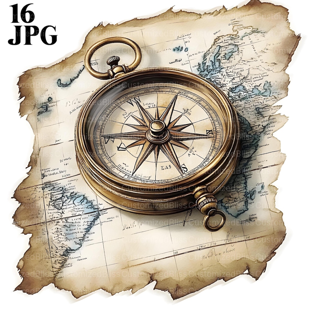 Compass and Map Clipart Bundle, Compass Clipart, 16 High Quality Jpgs ...