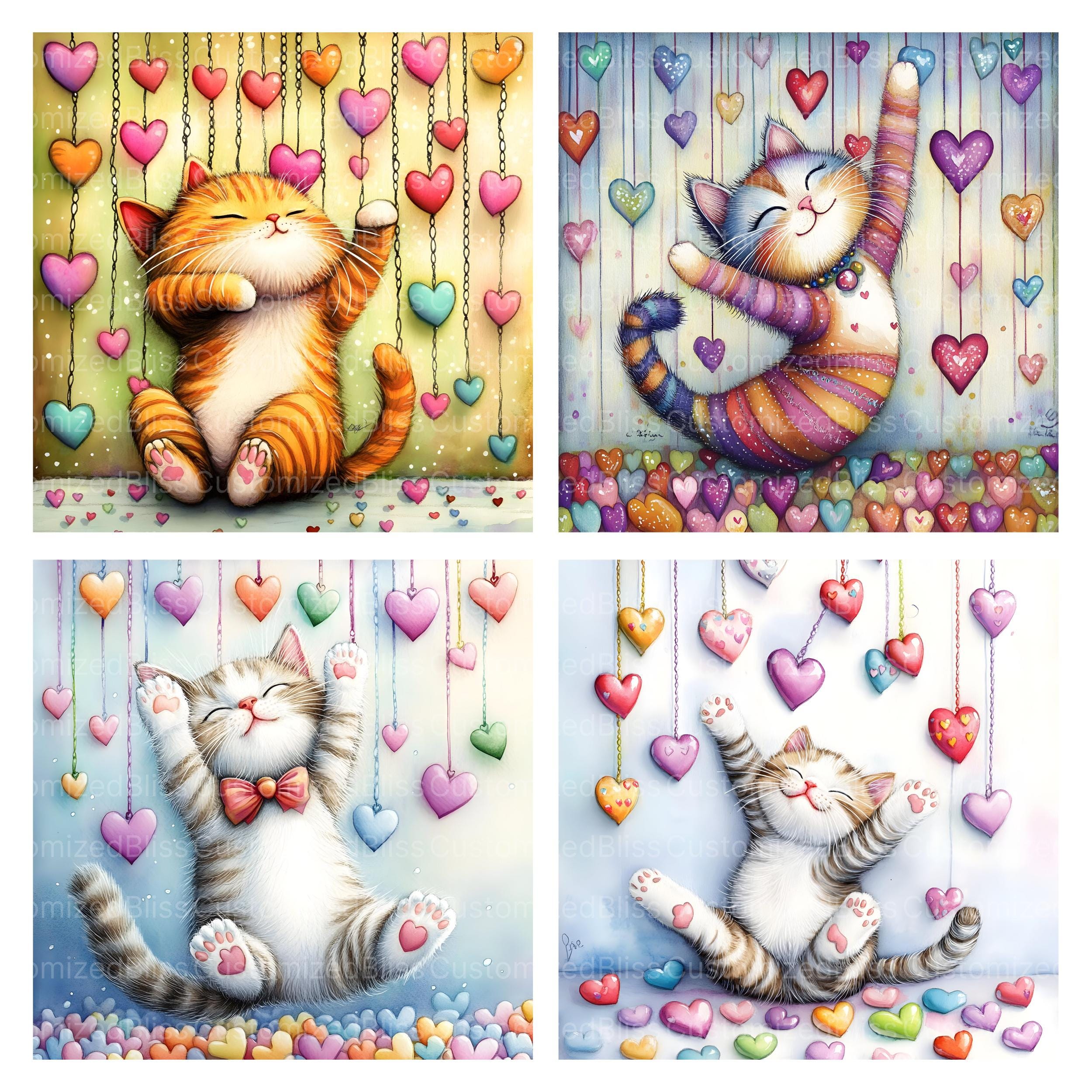 In Love With Cats Clip Art, 15 High Res Watercolor Jpgs for Junk ...