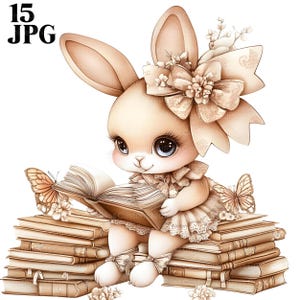 Bunny Clipart, Reading Book Clipart, 15 High Quality JPG, Reading ...