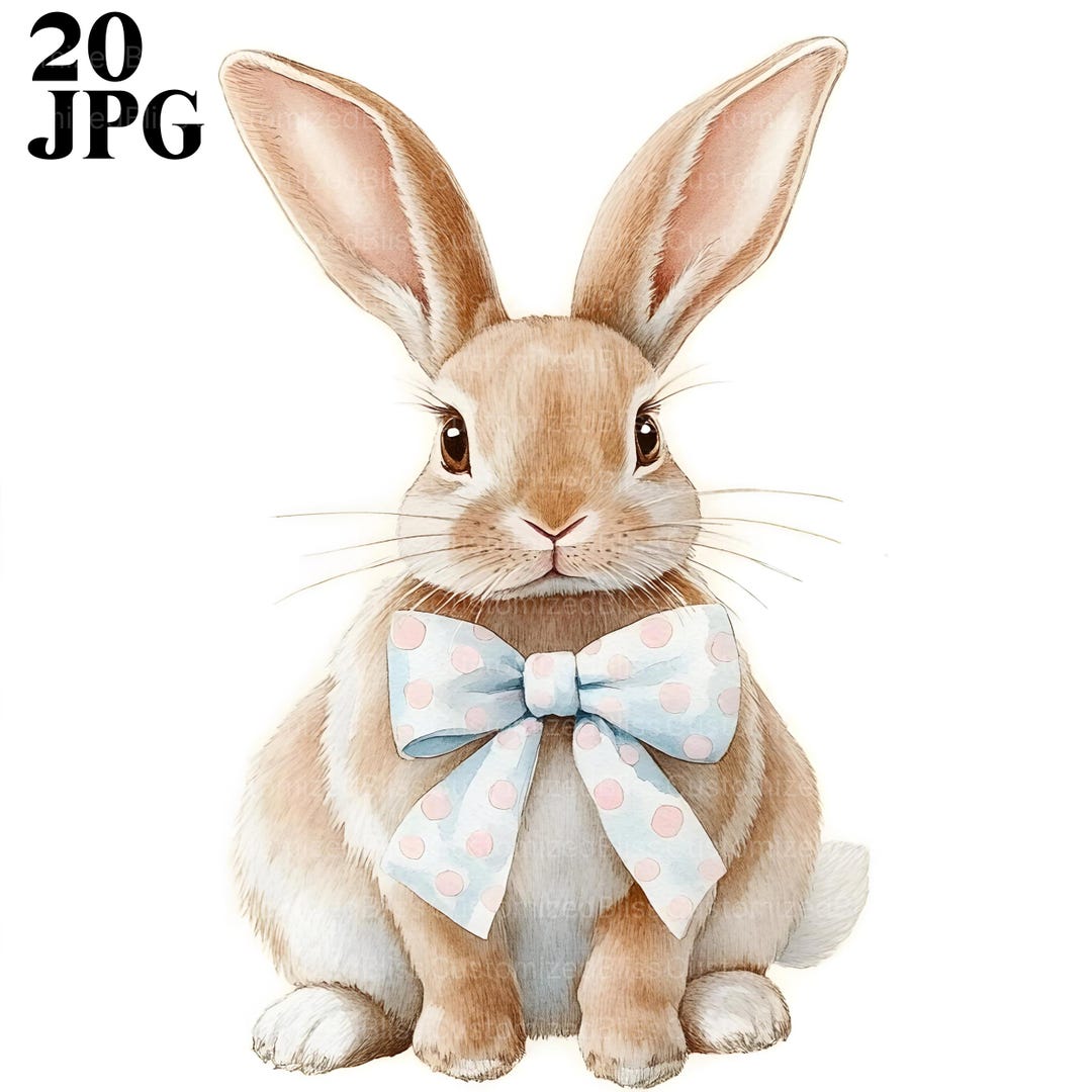 20 Cute Bunny With Bow Clipart, Cute Baby Bunny Clipart, Rabbit Clipart ...