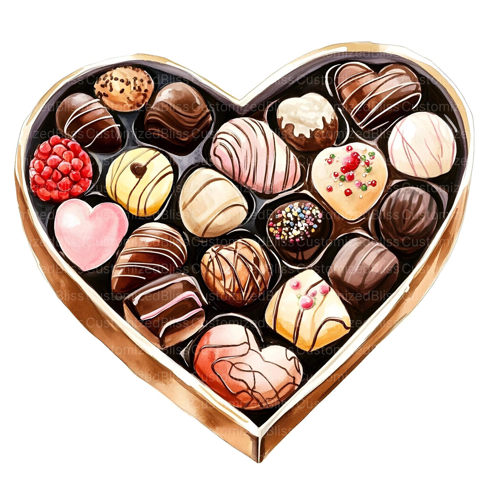 Heart Shaped Box of Chocolates Clipart Bundle, 20 High Quality Jpgs ...
