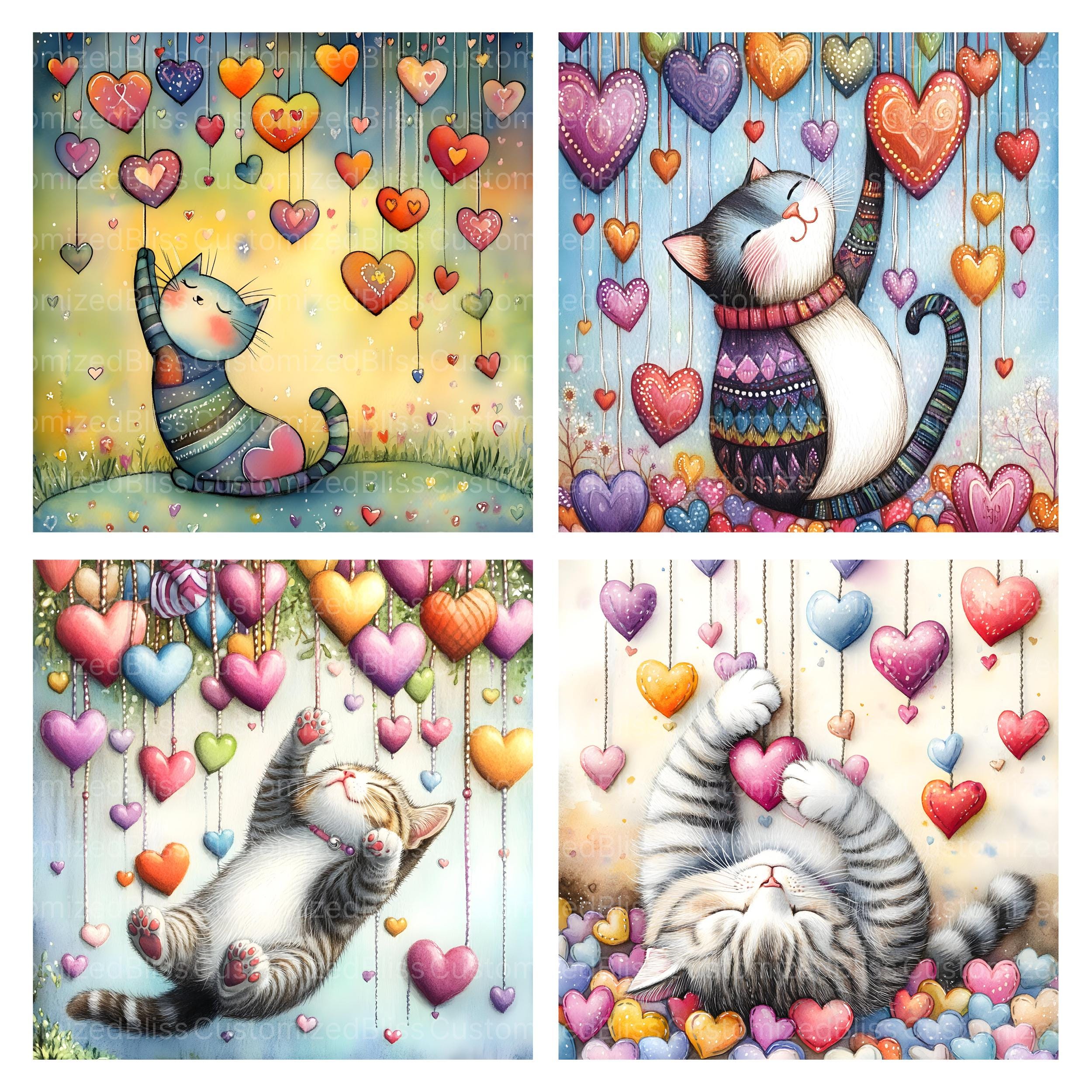 In Love With Cats Clip Art, 14 High Res Watercolor Jpgs for Junk ...