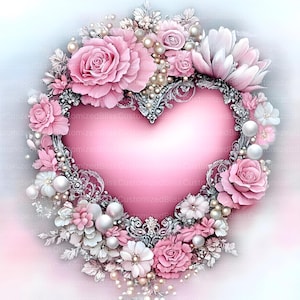 Boho Fancy Pink Heart Clipart Bundle, 21 High Res Watercolor Jpgs for ...