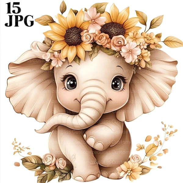 Sunflower Elephant - Etsy