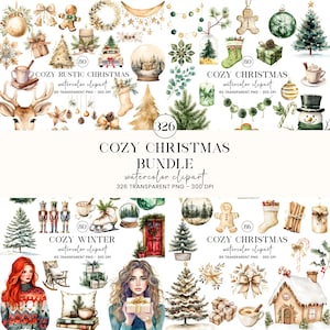 Christmas Clipart Bundle, Cozy Christmas PNG, Watercolor Christmas ...