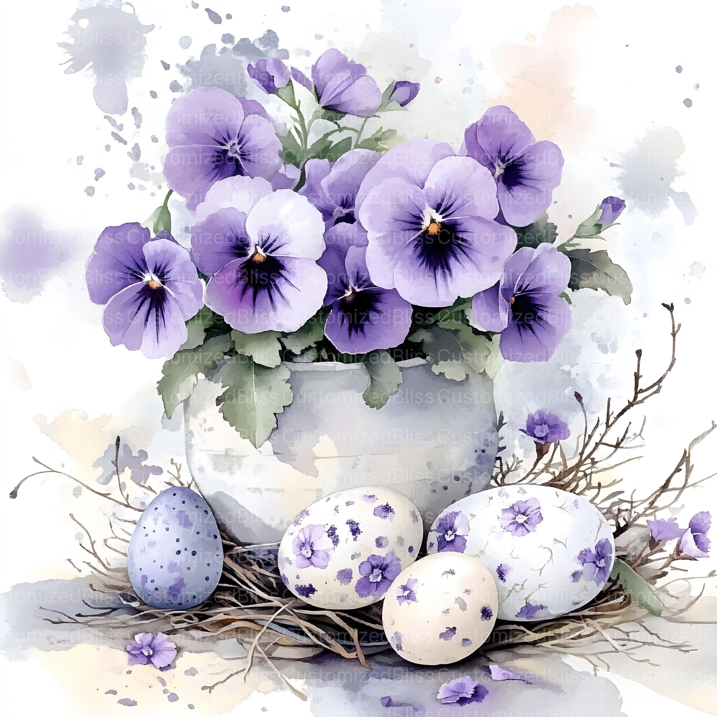 Pansies and Eggs for Easter Clipart Bundle, 20 High Quality Watercolor ...