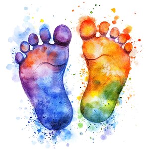 10 Colorful Baby Footprints Clipart, Baby Clipart, Nursery Clipart ...