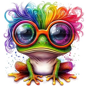 16 Funny Cute Frog Rainbow Clipart, Frog Clipart, Cartoon Frog, High ...