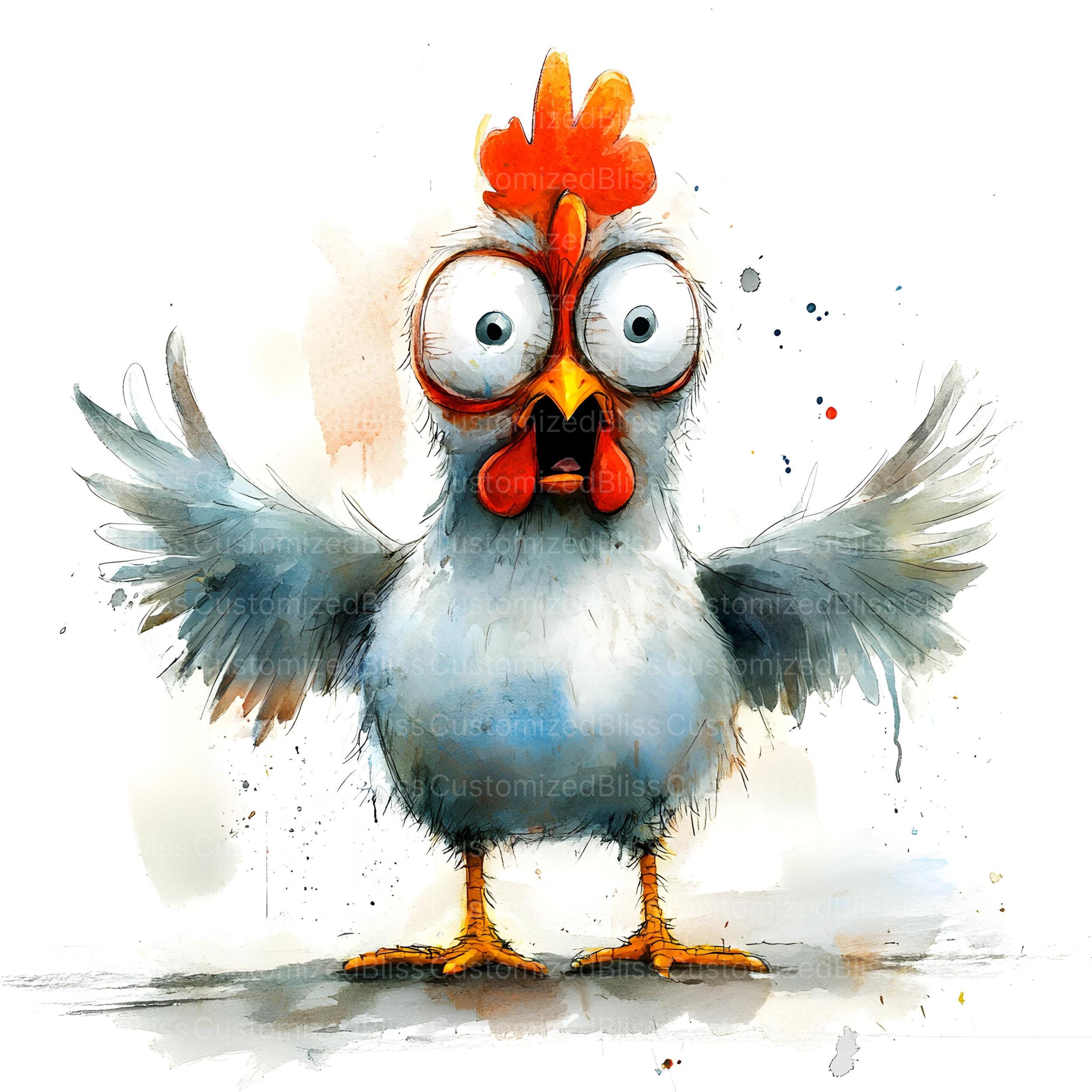 14 Funny Chicken Clipart, Funky Rooster, Silly Chicken Illustration ...