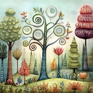 Whimsical Trees Clip Art Bundle, 20 High Quality Jpgs, Quirky Trees ...
