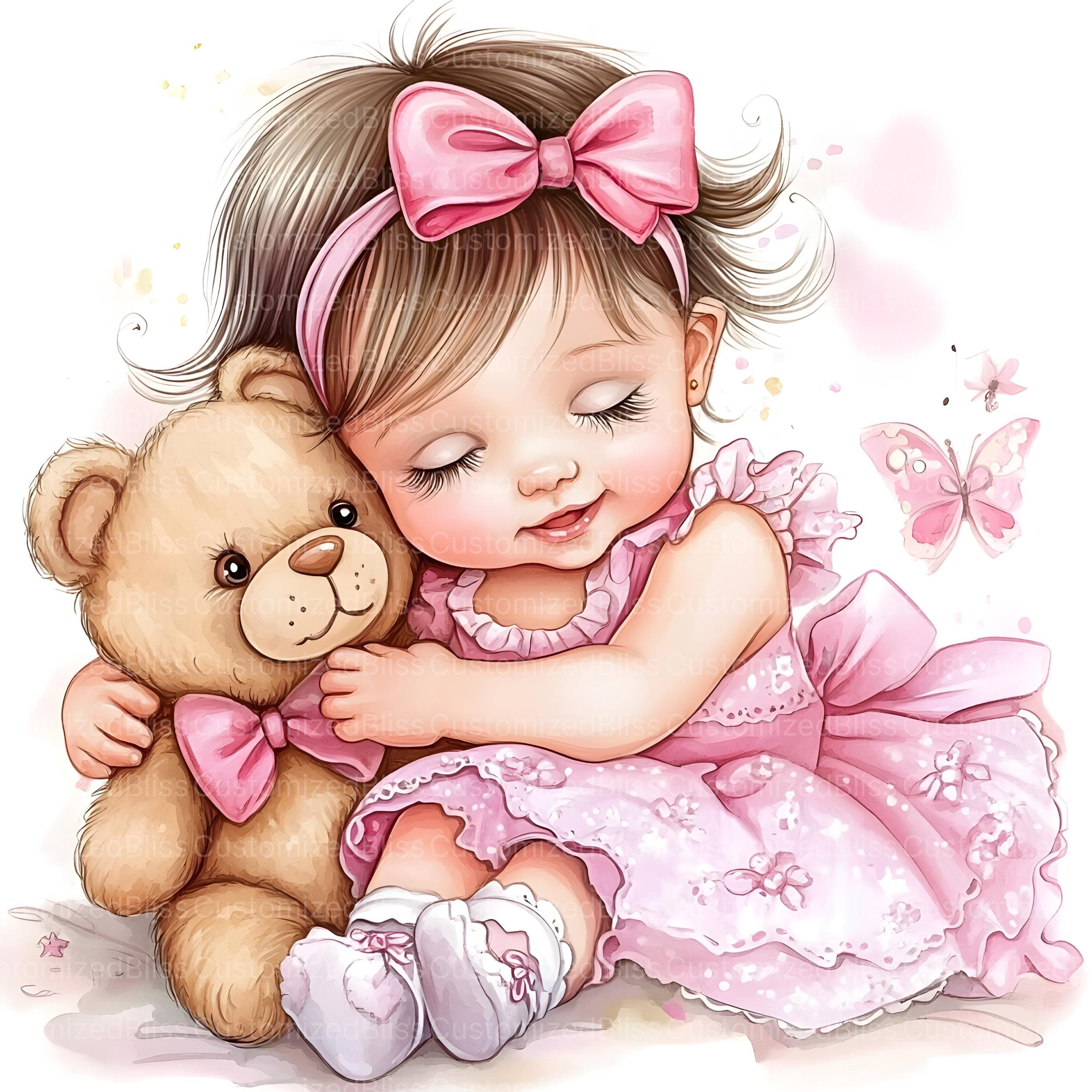 16 Baby Girl With Teddy Bear Clipart, Baby Shower Clipart, High Quality ...