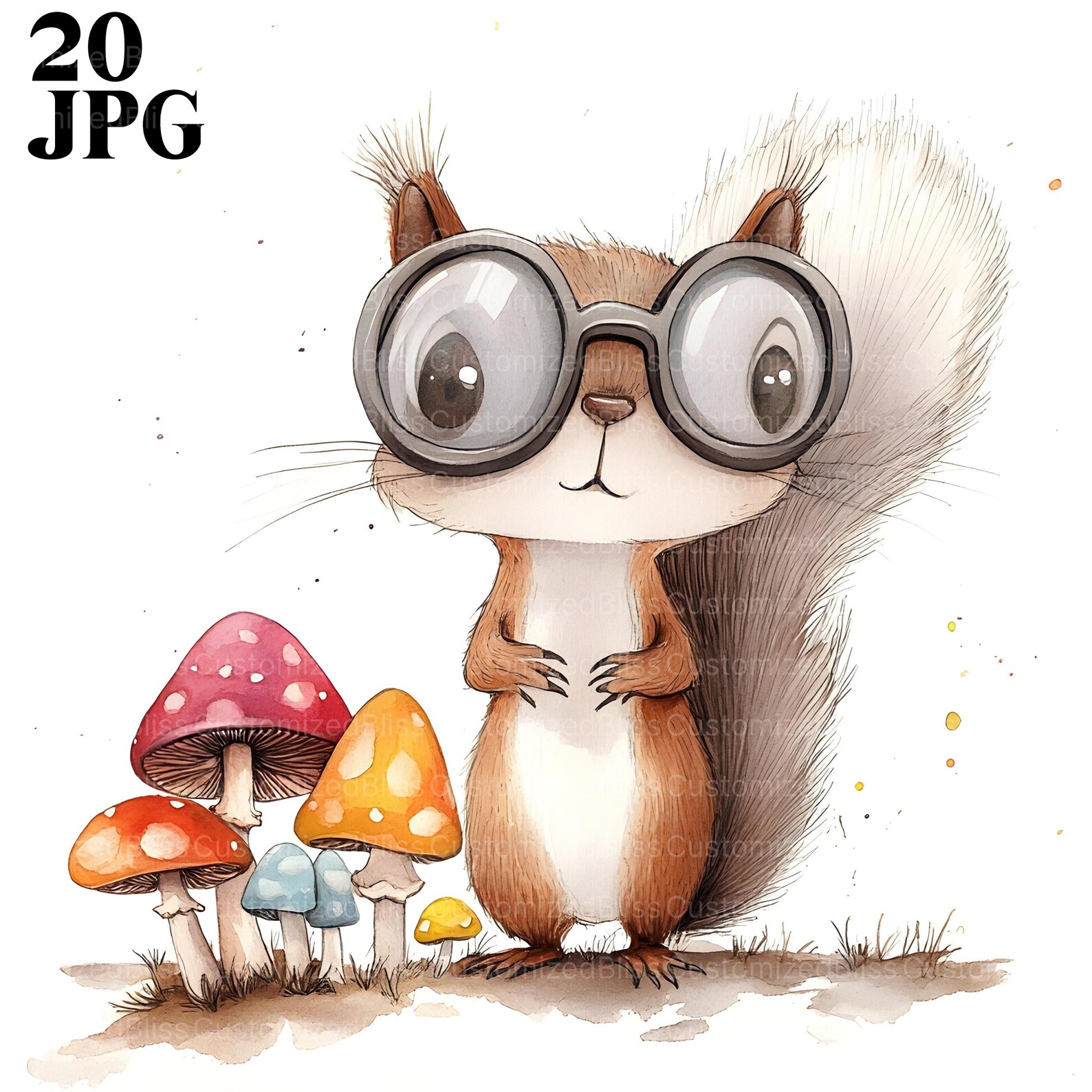 20 Quirky Squirrel Clipart, Whimsical Squirrel, Watercolor Squirrel ...