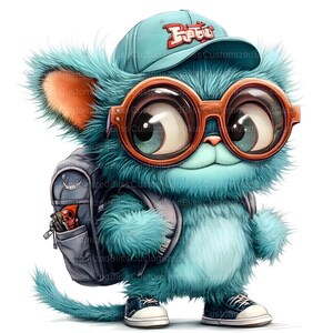 15 Cute Baby Monster Go to School Backpack Books, Monster Clipart ...
