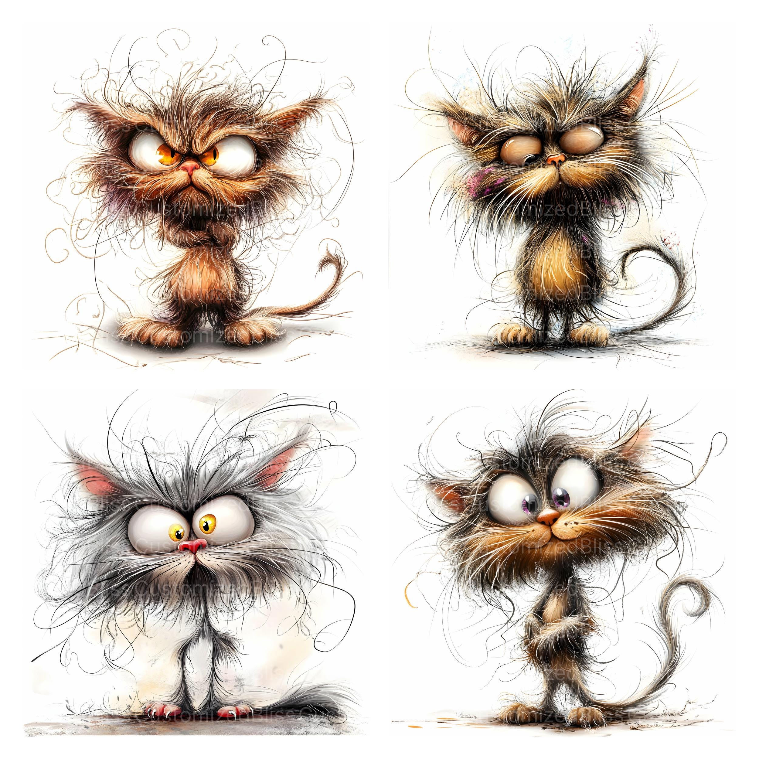 Frazzled Cat Clip Art, 10 High Quality JPG, Quirky Cat Clipart, Cartoon ...