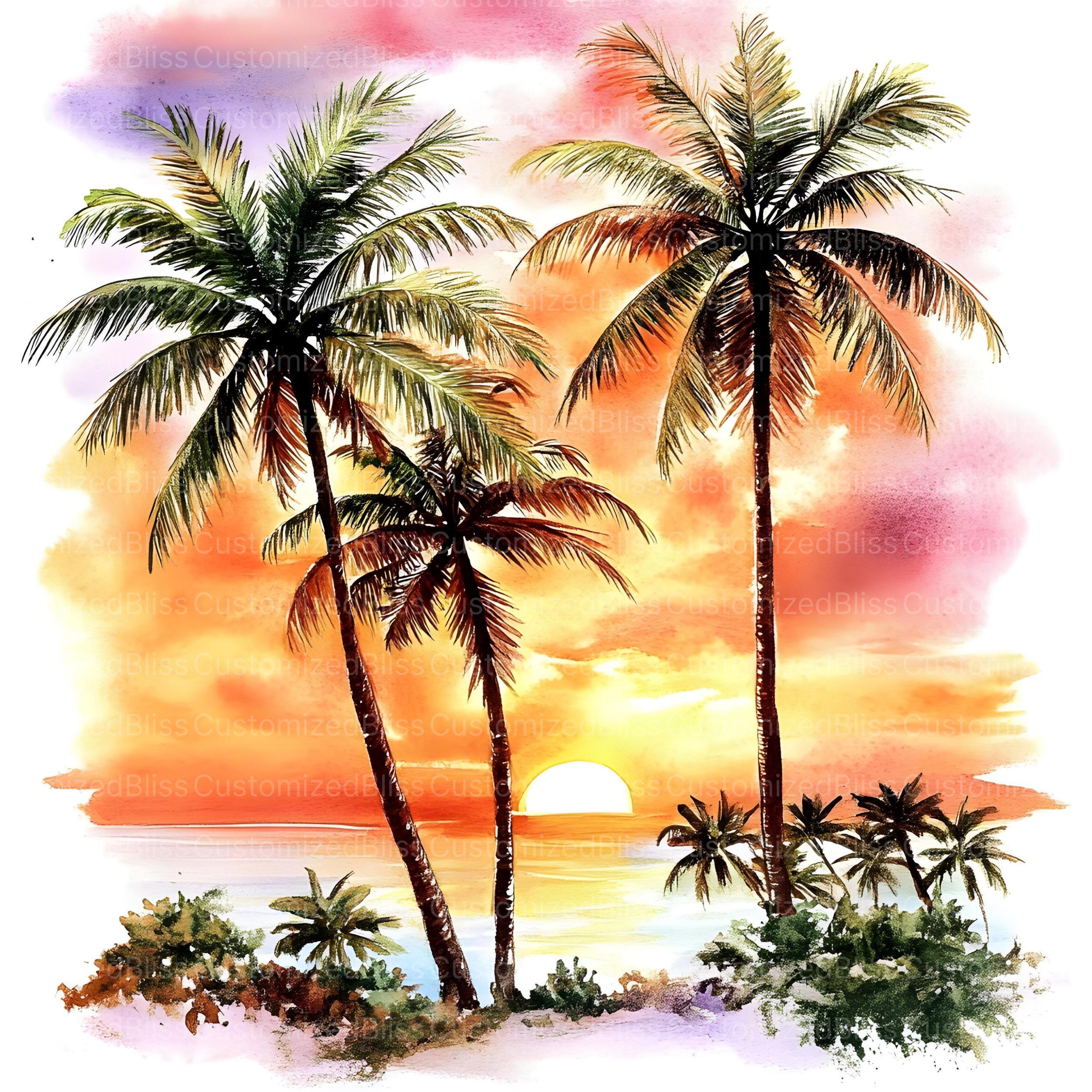 20 Beach Palm Trees Clipart, Tropical Summer Clipart, High Quality Jpgs ...