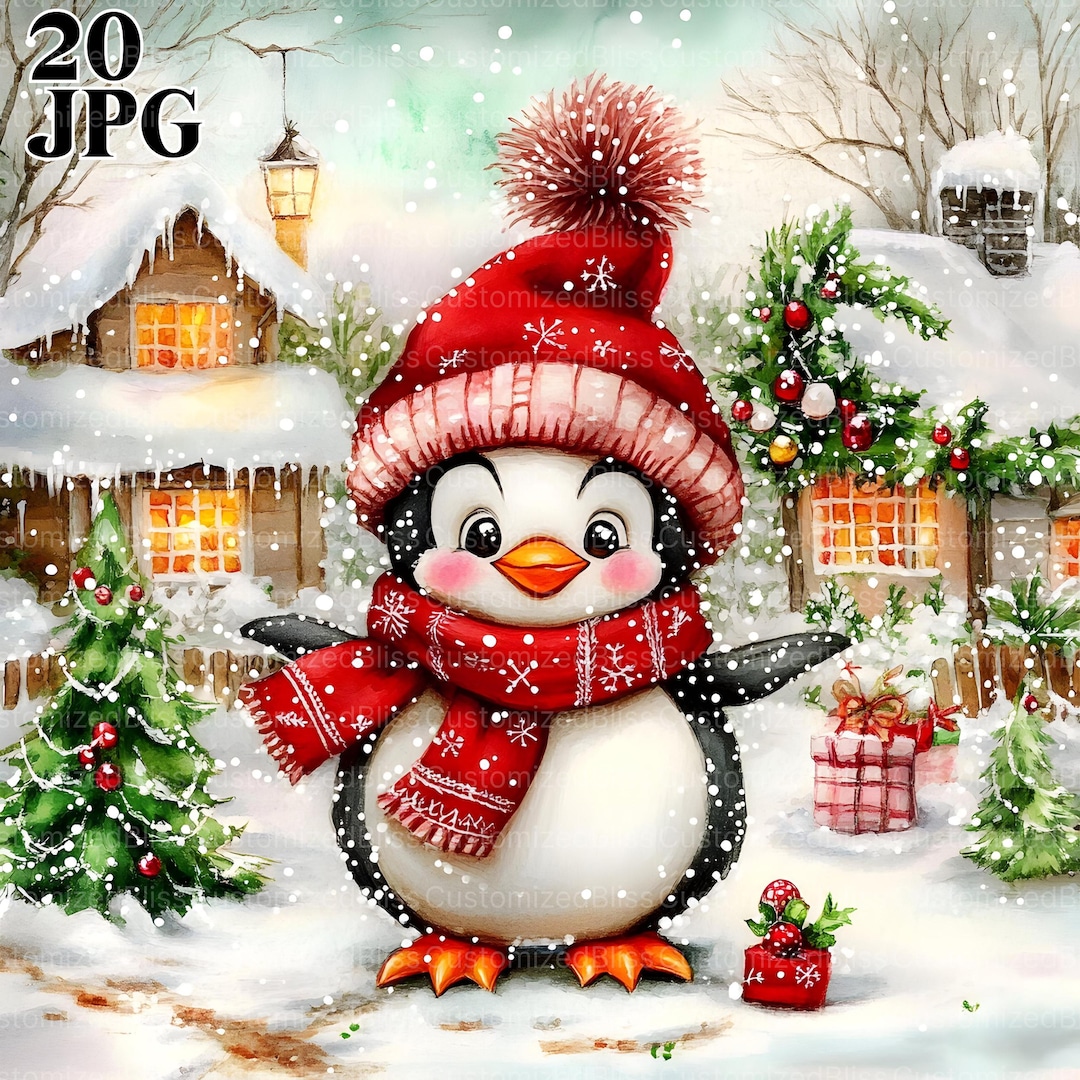 20 Christmas Penguin Clipart, Holiday Penguins, Cute Penguin, Winter ...
