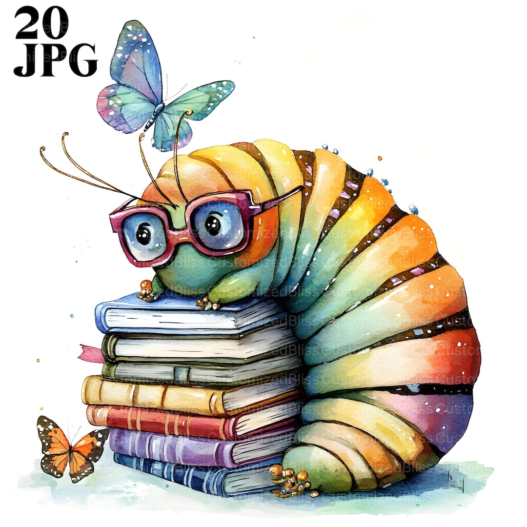 20 Bookworm Clipart, Nerdy Worm, Reading Worm Digital Art, Bookworm ...