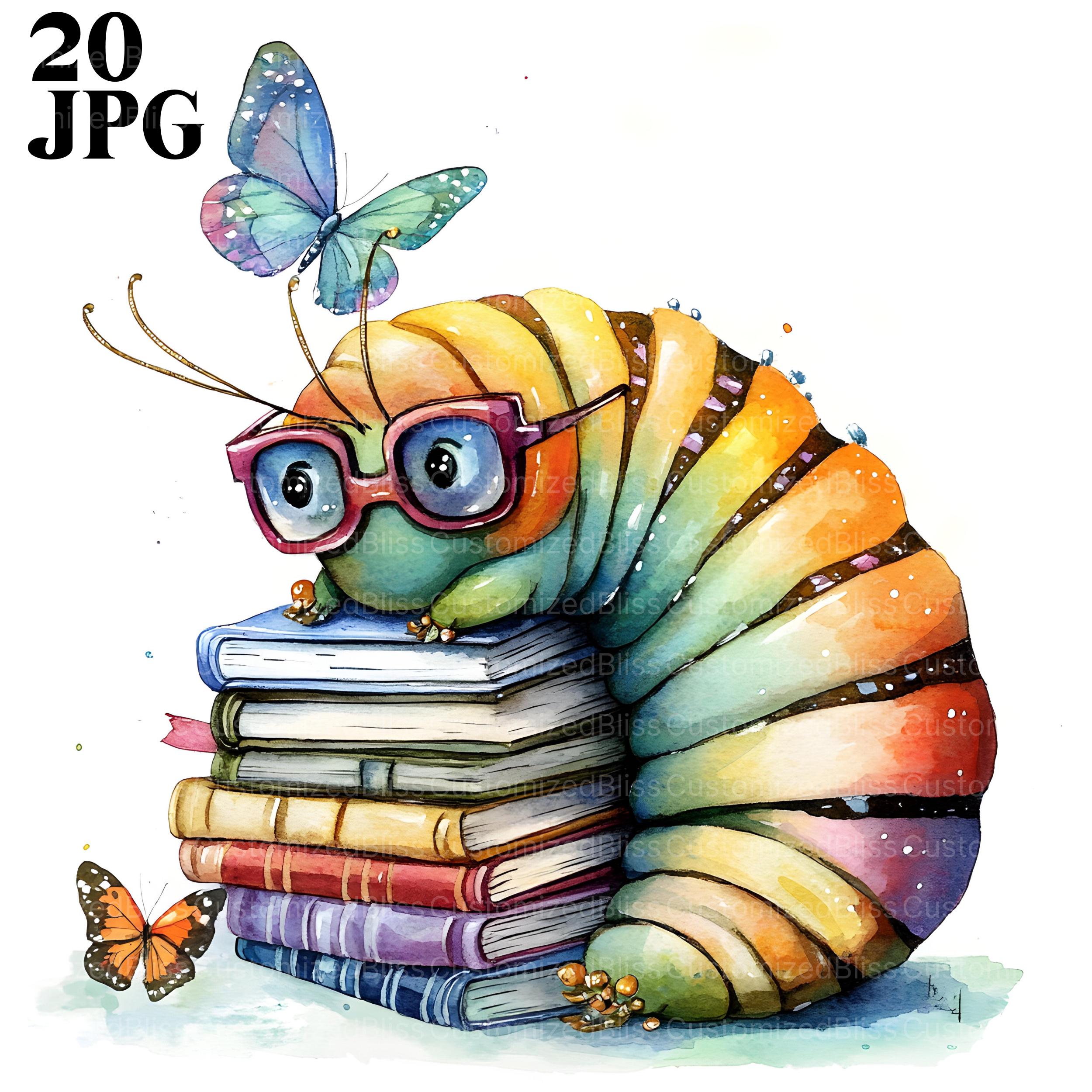20 Bookworm Clipart, Nerdy Worm, Reading Worm Digital Art, Bookworm ...