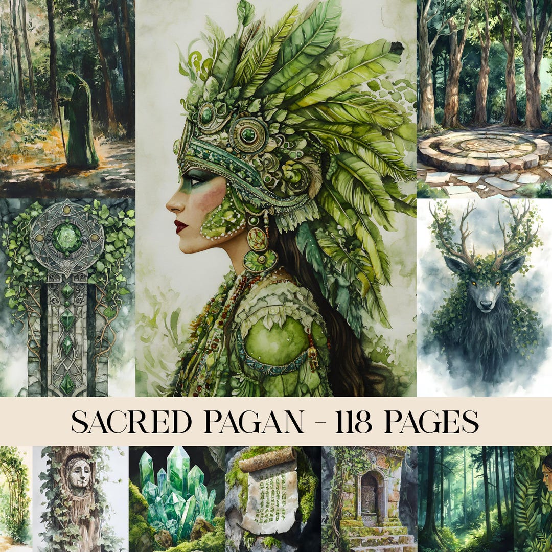 Sacred Pagan Junk Journal Pages, Digital Scrapbook Paper, Green Witch ...