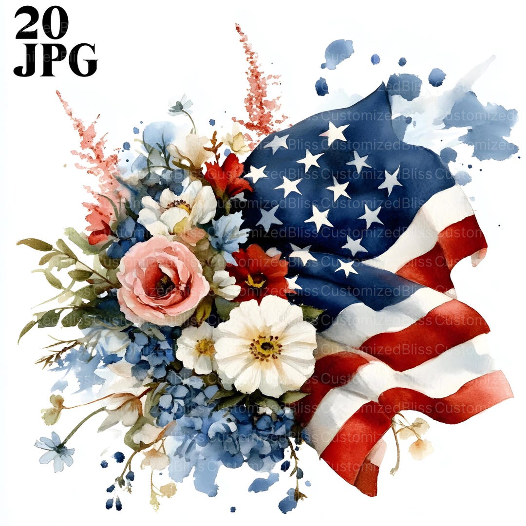 Independence Day Flower Bouquet Clipart, 20 High Quality Watercolor ...