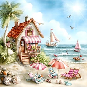 Whimsical Beach Vacation Clip Art, 19 High Res Watercolor Jpgs for Junk ...