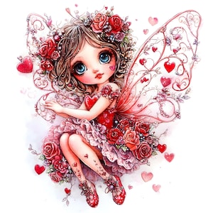 Watercolor Valentines Fairy Clipart, 12 Fairy Printables, Valentine ...