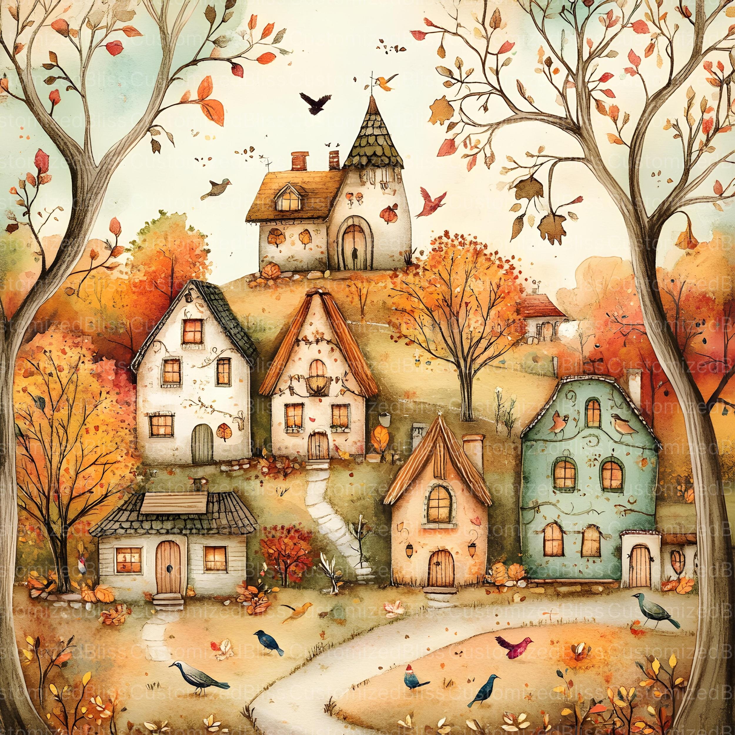 20 Whimsical Autumn City Clipart, Autumn Clipart, High Quality Jpgs ...