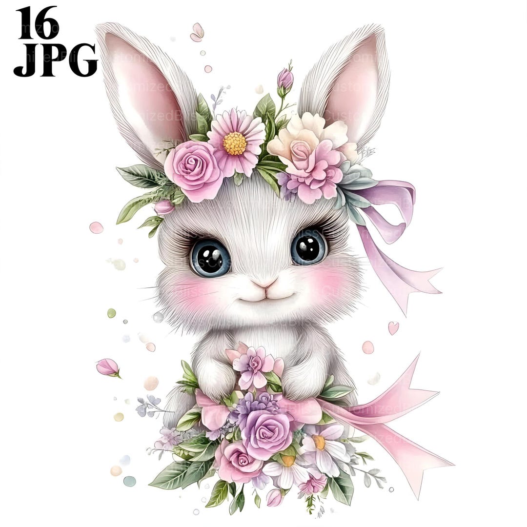 16 Floral Bunny Clipart, Floral Rabbit, Spring Rabbit, Flower Bunny ...