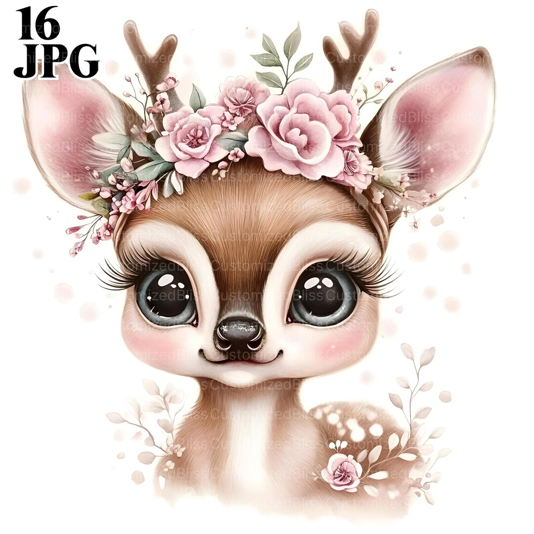 16 Deer Clipart, Fawn Clipart, Baby Animals Clipart, Floral Bandana ...