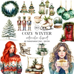 Christmas Clipart Bundle, Cozy Christmas PNG, Watercolor Christmas ...