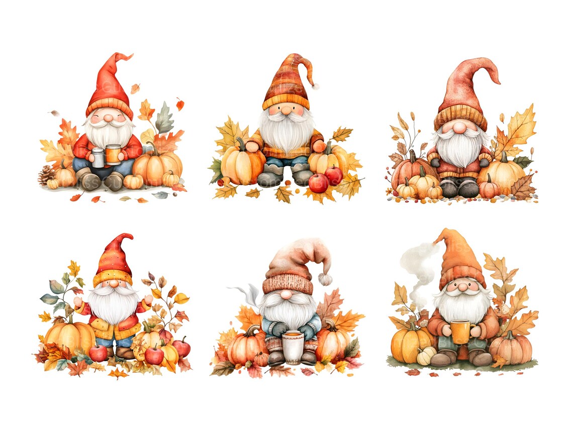 Fall Gnome Clipart Bundle, Autumn Gnome Clipart, Autumn Clipart, Cute ...