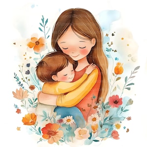 16 Mom and Child With Flowers Clipart Bundle, Mom Clipart, Mother ...
