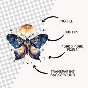 Moth Moon Celestial Clipart Bundle, 29 High Quality PNG, Hippy Moon ...