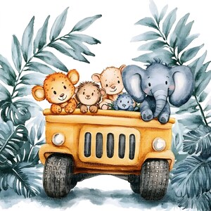 18 Safari Animals Car Clipart, Safari Animals Truck, Cute Jungle ...