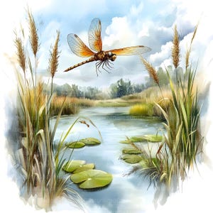 20 Cattails and Dragonflies Clip Art, Dragonfly Clipart, Cattails ...