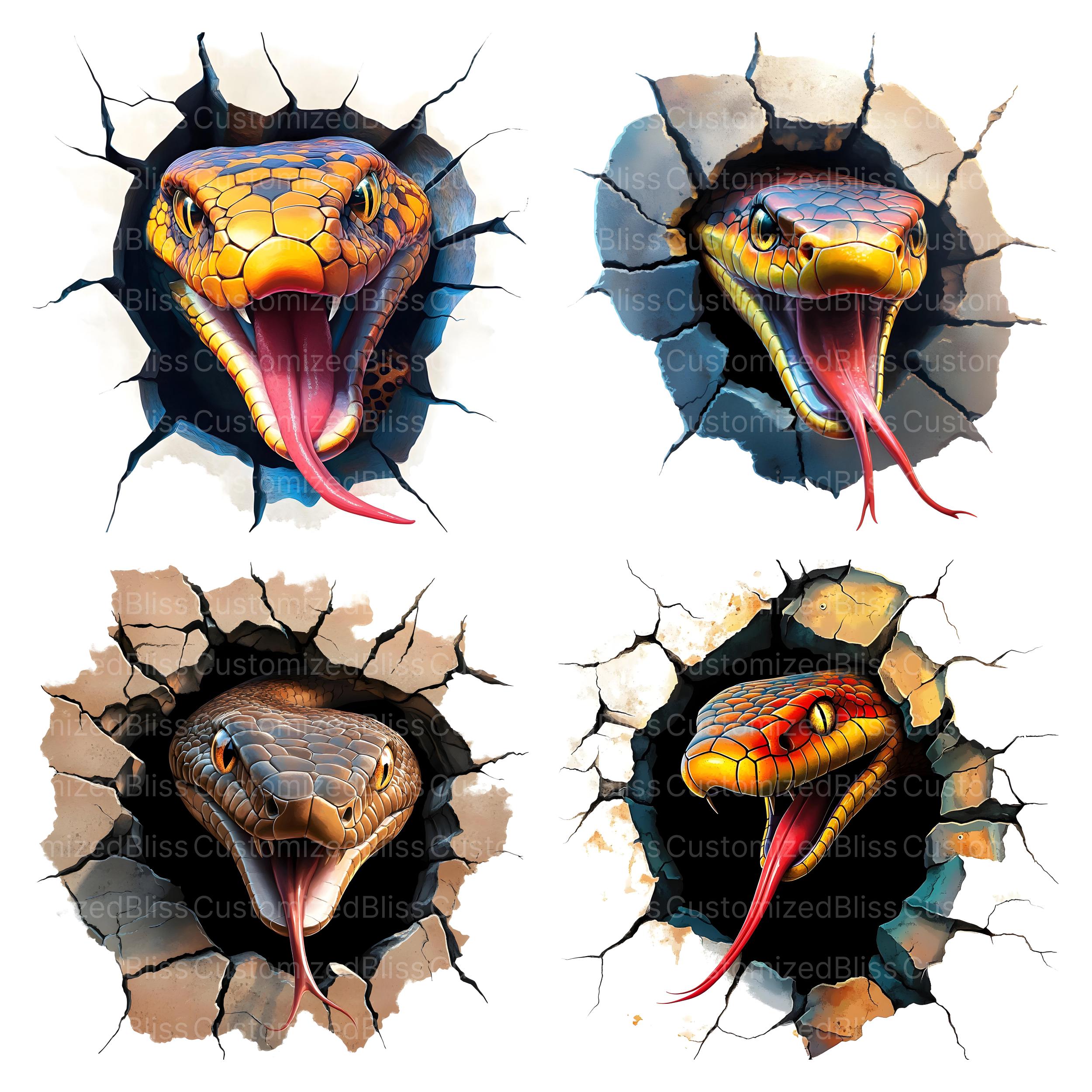 15 Snake Clipart, Realistic 3D Snake Clipart Bundle, Reptile Art, Snake ...