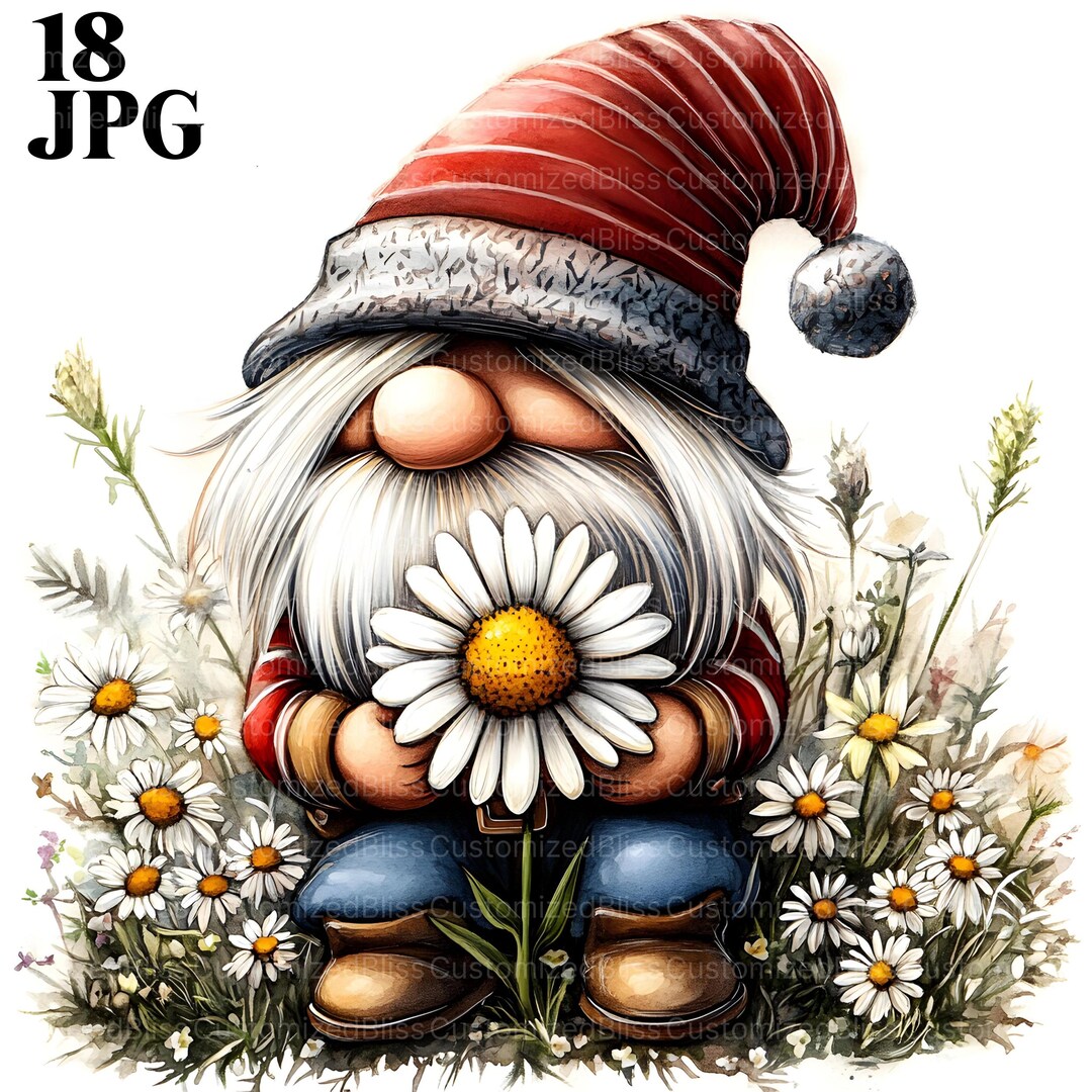 18 Gnome Flowers Clipart, Gnome Clipart, Garden Gnome, Spring Clipart ...
