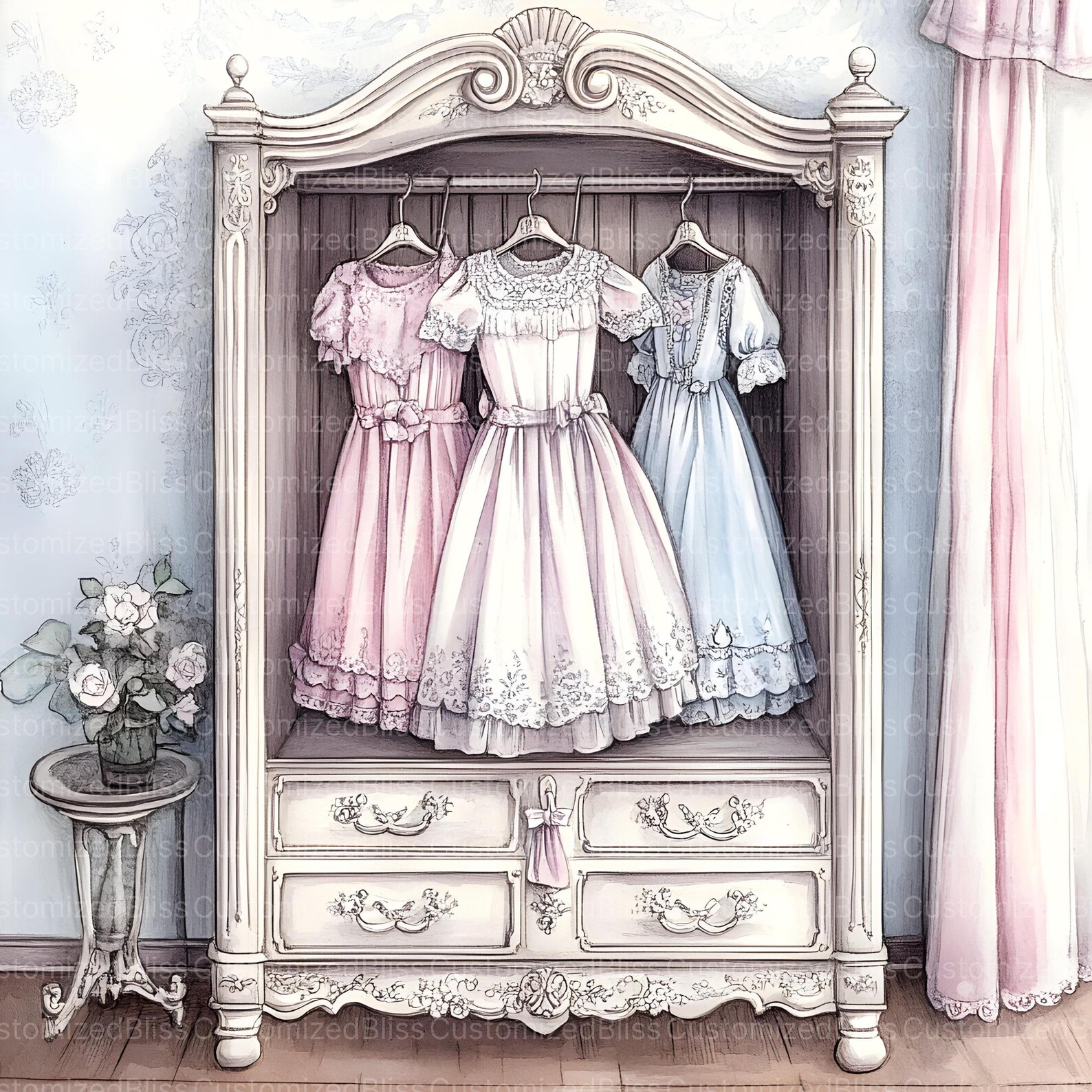 Shabby Chic Wardrobe Clipart, 15 High Quality Jpgs, French Bedroom ...