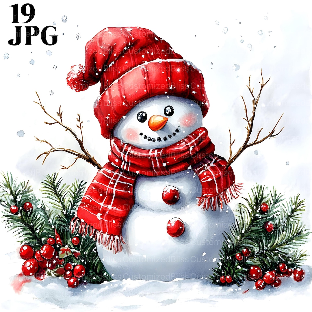 19 Watercolor Snowman Clipart Bundle, Cute Snowman, Holiday Clipart ...