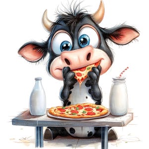 14 Funny Cow Eating Pizza Clipart, Cow Clipart, Farm Animal, High ...