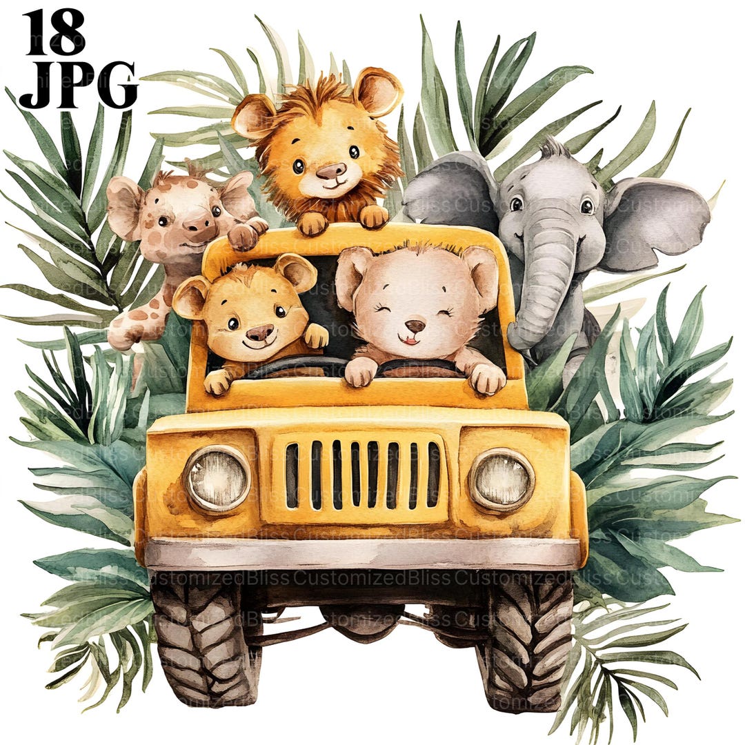 18 Safari Animals Car Clipart, Safari Animals Truck, Cute Jungle ...