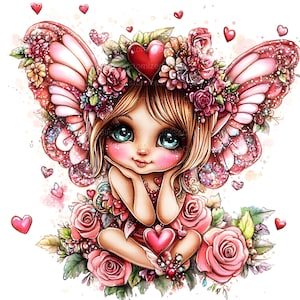 Watercolor Valentines Fairy Clipart, 12 Fairy Printables, Valentine ...