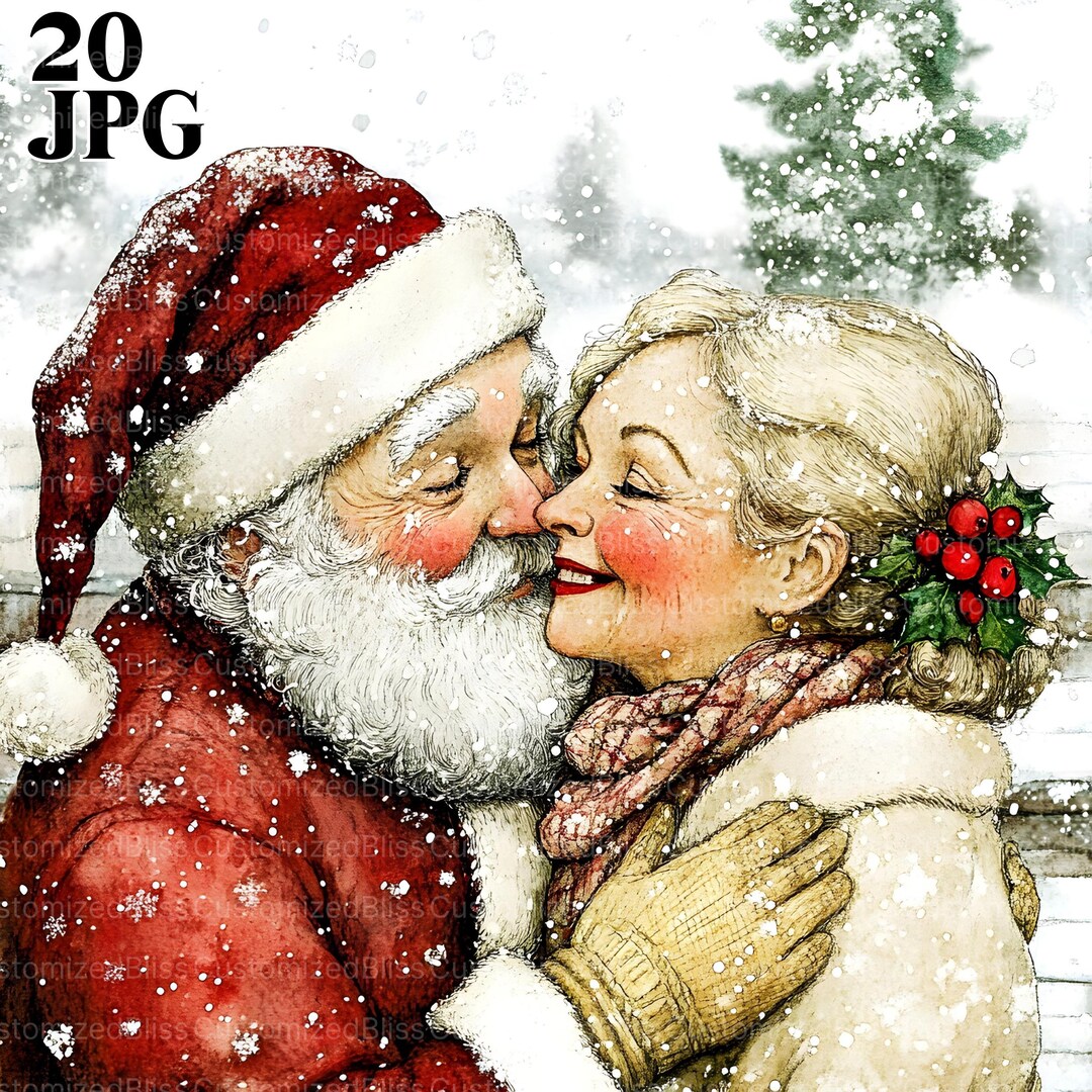 Santa Claus and Mrs Claus Hugging Lovingly Clipart Bundle, 20 High ...