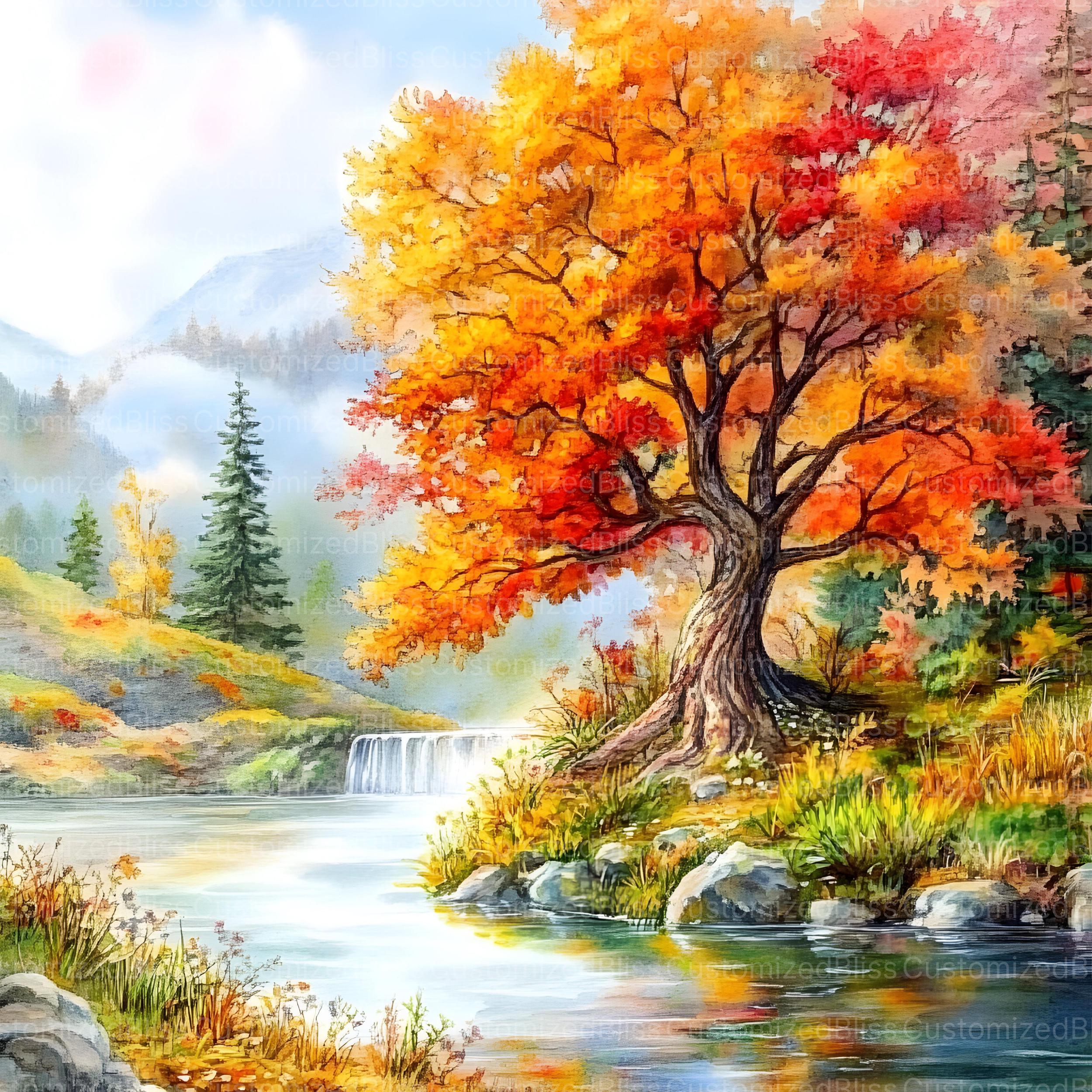 20 Maple Tree in Autumn Fall Leaves Clipart, Tree Clipart, High Quality ...