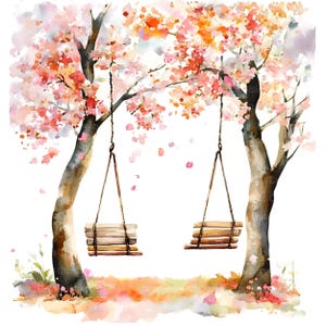 Spring Tree Swing Clipart Bundle, 20 High Quality Watercolor JPG ...