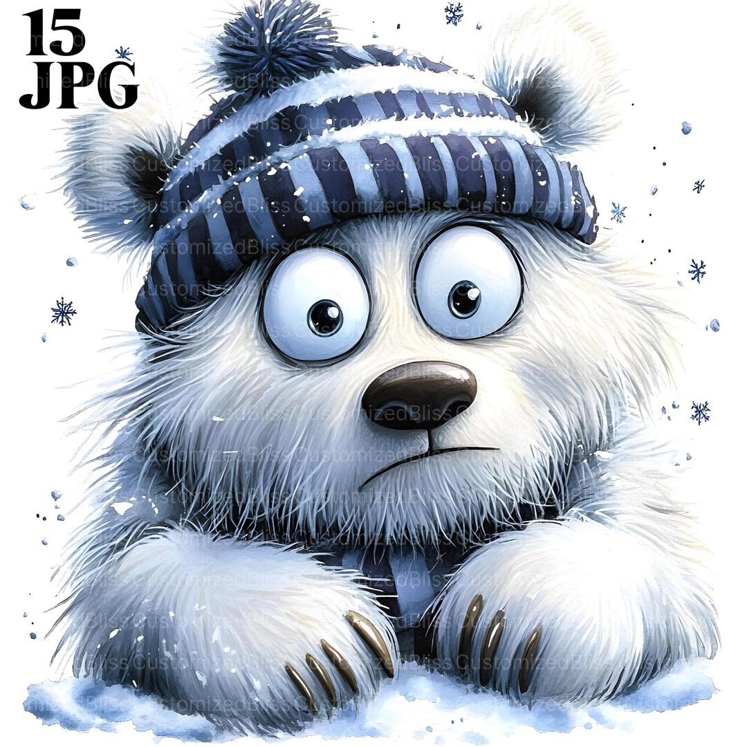 15 Quirky Polar Bear Clipart, Winter Bear Clipart, Cartoon Bear, Cute ...