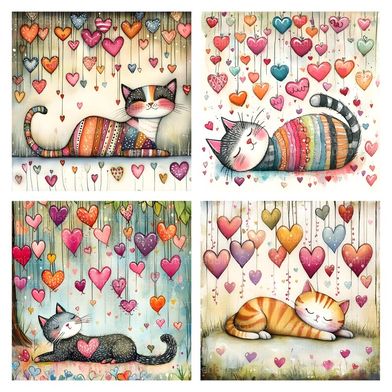 In Love With Cats Clip Art, 14 High Res Watercolor Jpgs for Junk ...