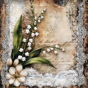 15 Lily of the Valley and Lace Papers, Digital Paper Pack, Floral Junk ...