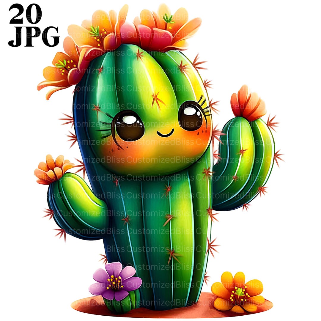 20 Cute Cactus Clipart, Kawaii Cactus, Cactus Graphic, Cactus ...