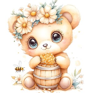 16 Bear With Honey Jar Clipart, Cute Bee Clipart, Teddy Bear Clipart ...
